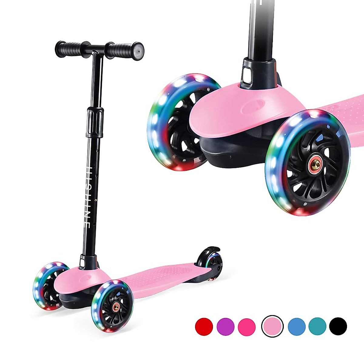 Kids Kick Scooters for Toddlers Boys Girls Ages 2-5 Years Old, Adjustable Height, Extra Wide Deck, Light Up Wheels, Easy to Learn, 3 Wheels Scooters, Pink