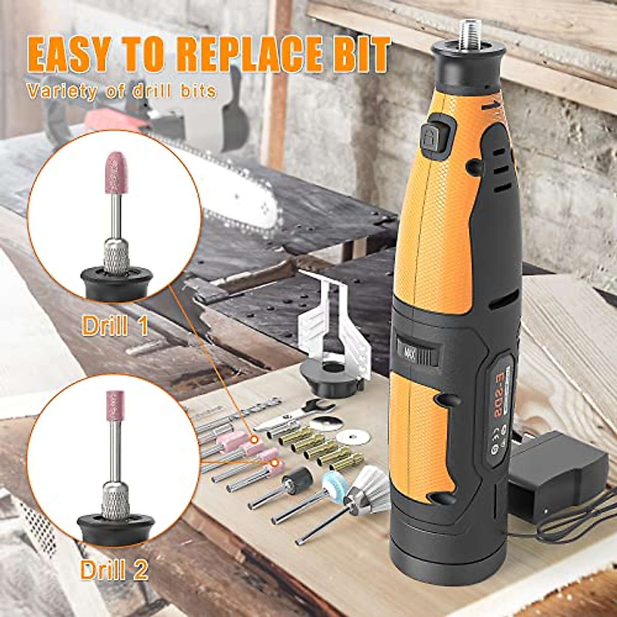 E-SDS Electric Chainsaw Sharpener Kit, Cordless Chain Saw Sharpener Tool 12V Battery Powered with High Speed Diamond Sharpening Wheels Accessories