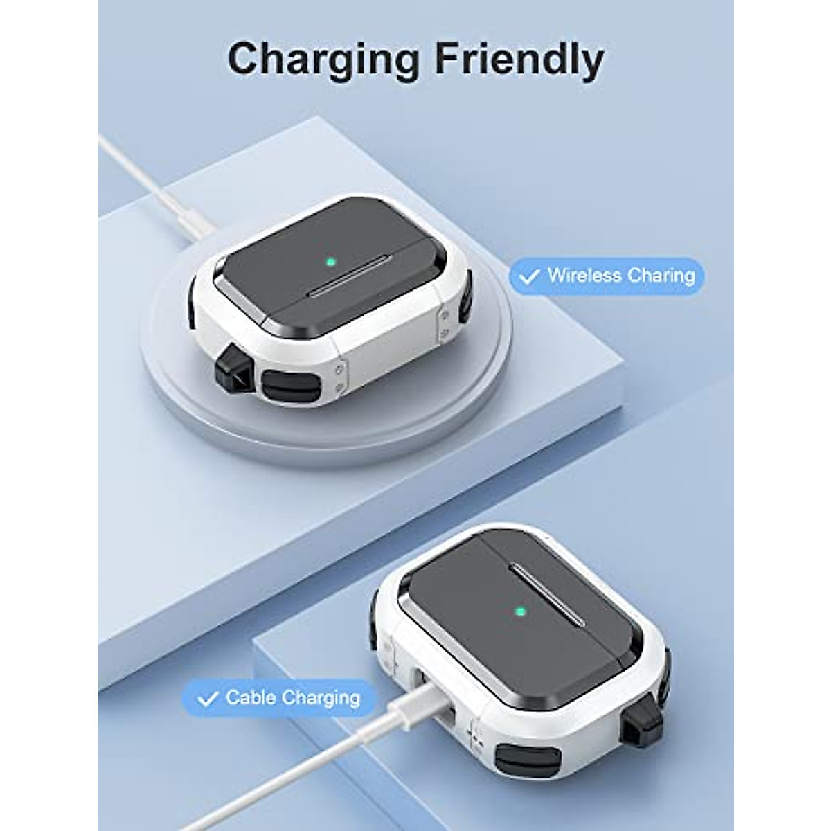 Link Dream AirPods Pro 2 Cases Cover Tough TPU ABS Case with Keychain Full Protective Cover for AirPods Pro 2nd Generation 2022 (Black+White)