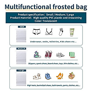 Set of 30 Translucent Frosted Shoe Bag for Travel, Household Shoe Storage Bag, Clothes, Toiletries, with rope Storage Organizer, Large, Medium and Small 10 pieces each