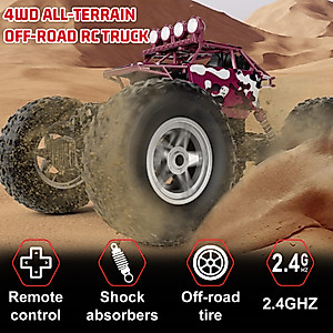 28℃ 1:14 Remote Control Truck for Adults and Kids - 4x4, 4WD Off Road Monster Truck with Metal Shell,Dual Motors,Waterproof Monster RC Truck (Red)