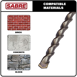 Sabre Tools 10-Pack 1/4 Inch x 6 Inch SDS Plus Rotary Hammer Drill Bits, Carbide Tipped for Brick, Stone and Concrete (1/4” x 4" x 6")
