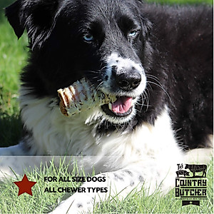 THE COUNTRY BUTCHER Filled Beef Trachea Dog Treats, Glucosamine and Chondroitin for Joint Health, Natural, Tough, Stuffed Chew Toy, Made in The USA, Peanut Butter, 5 Count - Rawhide Free, No Bone