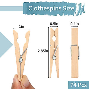 74 Pack Clothes Pins Wooden, 2.85 Inch Clothes Pins, Multi-Purpose Clothespins for Hanging Clothes, Art, Crafts, Photo Displays, Decorations