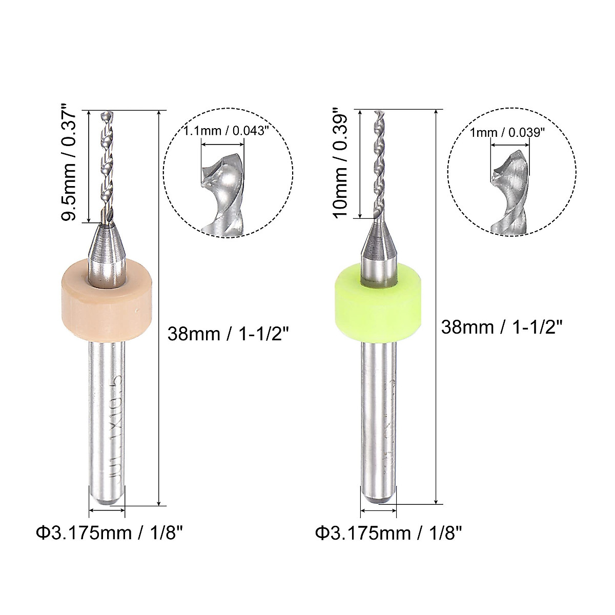 uxcell Micro PCB Drill Bit Set 1mm 1.1mm, 1/8" 3.175mm Shank Tungsten Carbide CNC Engraving Print Circuit Board Drill Bits Rotary Tool 20pcs