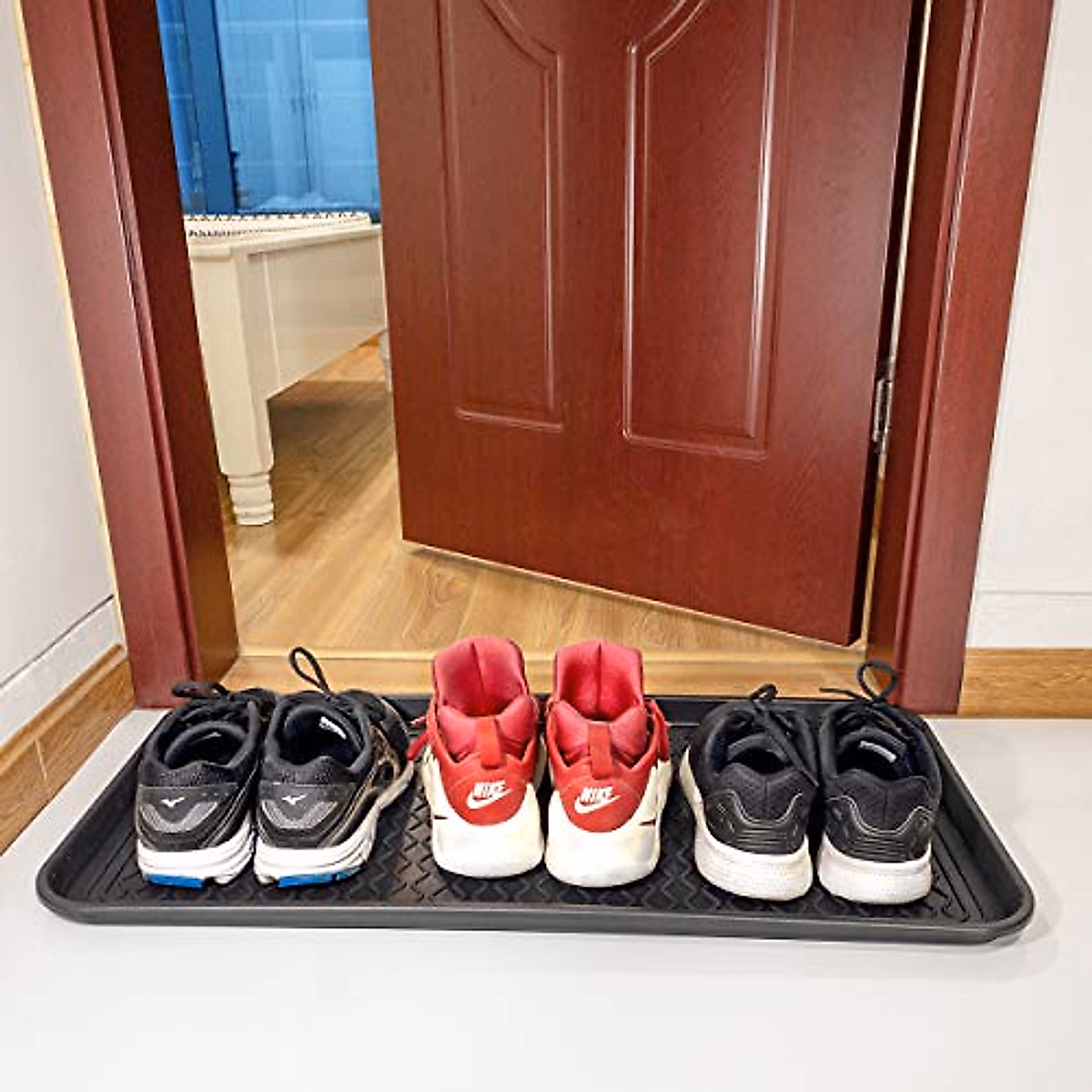 Vramy Multi-Purpose Boot Trays,Set of 2 Black All Weather Heavy Duty Shoe Trays,Pet Feeding Mat,Use for Indoor and Outdoor,30" x 15" x 1.2"