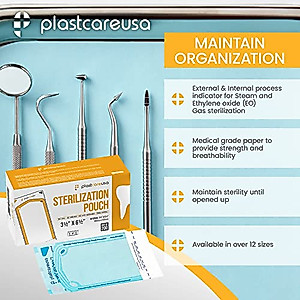 200 3.5 X 5.25 Self Sterilization Pouches for Dental Offices, Autoclave Sterilizer Bags Pouch for Dentist Tools, for Cleaning Tools, 200 Pouches Per Box, 1 Box of Paper Blue Film…