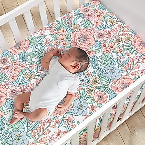 Lambs & Ivy Giraffe and a Half 100% Cotton Floral Fitted Crib Sheet