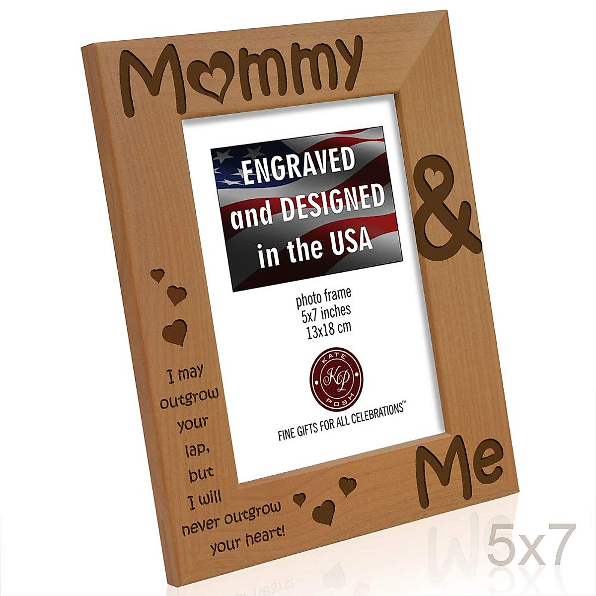 KATE POSH - Mommy & Me Engraved Natural Wood Picture Frame, I Love Mommy Photo Frame, New Baby Gifts, Nursery Picture Frame, New Mom Gifts (5x7-Vertical)