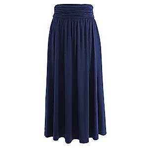 TRENDY UNITED Women's High Waist Fold Over Pocket Shirring Skirt ,Navy-ankle,X-Large