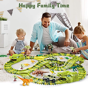 KO-ON Dinosaur Toys,280Pcs for Kids Create A Dinosaur World Race Track,Flexible Race Track with 2 Electric Race Cars,Christmas Birthday Gift for Boys Girls Age 3 4 5 6 7 Year Old and Up