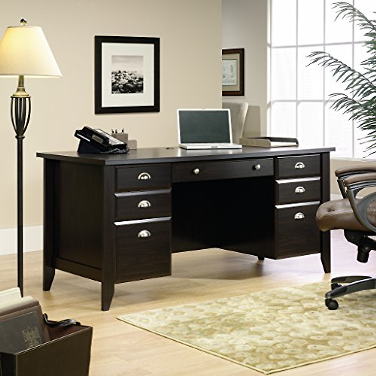 Sauder Shoal Creek Executive Desk, L: 65.12" x W: 29.29" x H: 30.55", Jamocha Wood finish