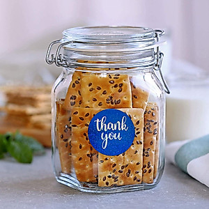 Abeike Thank You Label Sticker 1.5 Round, 500 Labels per Roll, Thank You Sticker for Birthday, Wedding, Gift, Bridal Shower. (Blue -Silver)