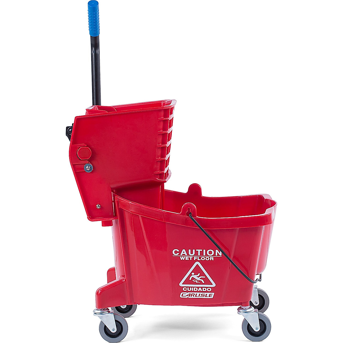 Carlisle FoodService Products Mop Bucket with Side-Press Wringer for Floor Cleaning, Restaurants, Offices, And Janitorial Use, Polyproylene, 26 Quarts, Red