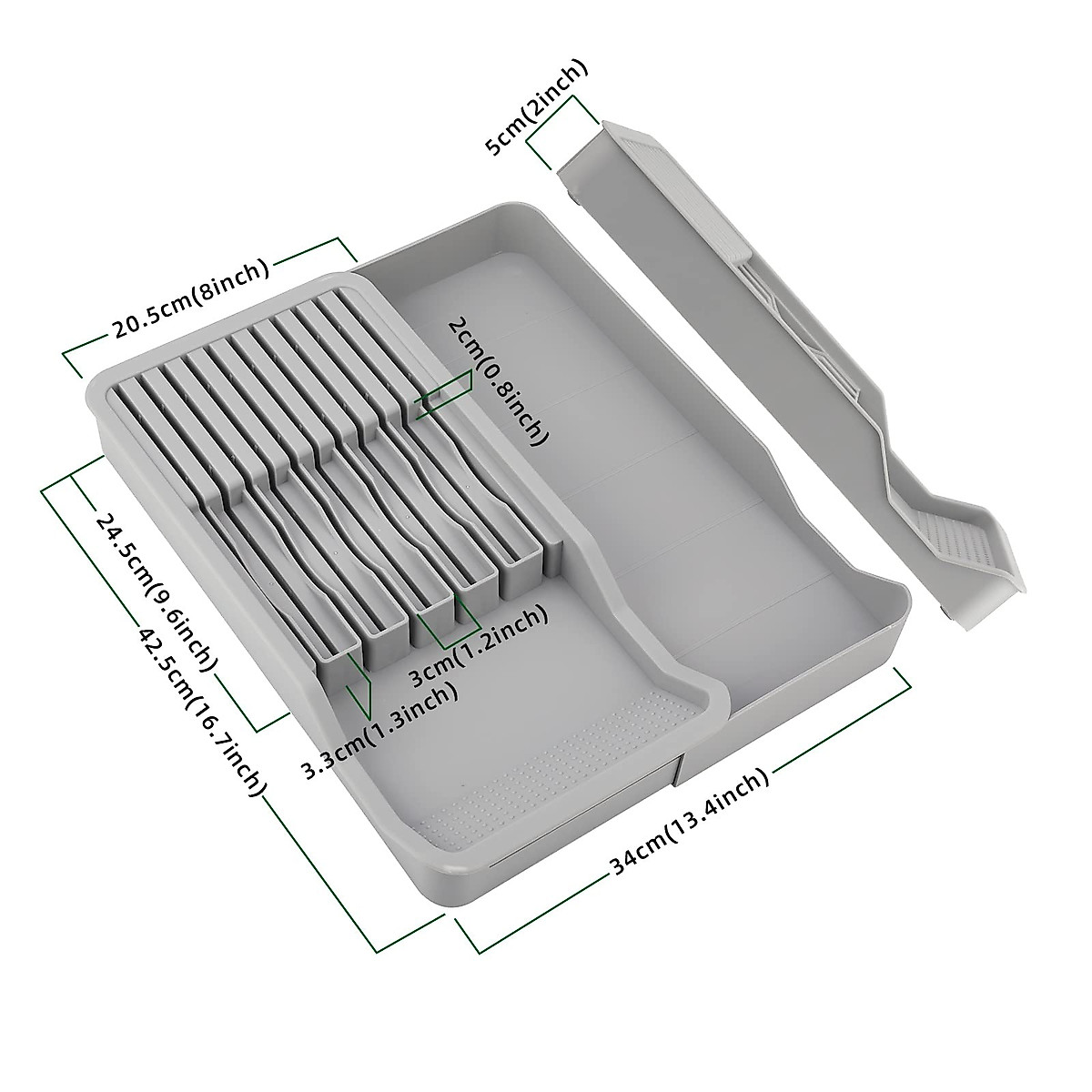 AWZITUO In Drawer Knife Organizer, 2 Tier Kitchen Knife Drawer Holder Insert with Expandable Storage Tray Holds 11 Knives, Drawer Knife Organizer for Kitchen Saves Space (Gray)