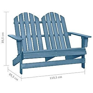 Tidyard 2-Seater Patio Adirondack Chair Solid Wood Fir Blue Outdoor Fire Pit Chair Wooden Garden Armchair for Porch Pool Lawn Deck Backyard Balcony Outdoor