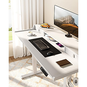 ErGear Electric Standing Desk with Drawers, 48″ x 24″ Gaming Desk with Monitor Stand, C-Clamp Mount Compatible, Home Office Height-Adjustable Desk with Storage Shelf, 4 Preset Heights, White, EGESD36W
