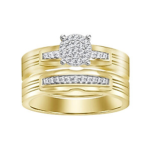 Eternal Bliss 0.07 cttw Round Natural Diamond Wedding Engagement Bridal Set In 10K Yellow Gold (8)