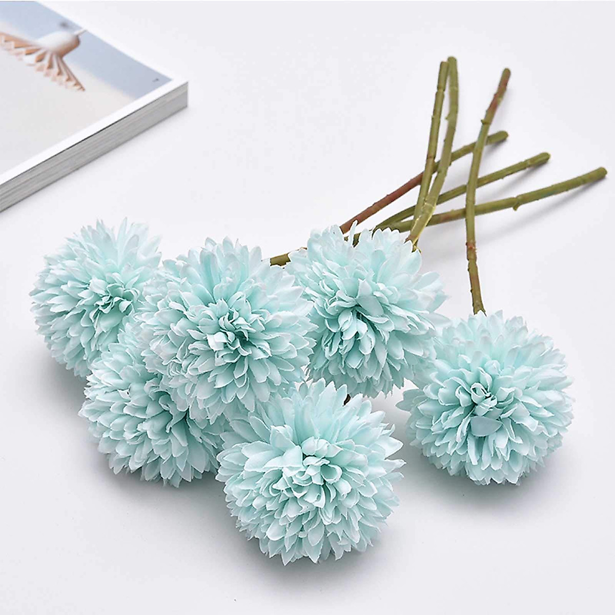 SvaTao Artificial Chrysanthemum Ball Flowers- 12pcs Silk Flower Bouquets for Wedding Present Decor for Home Office House Party Garden Blue