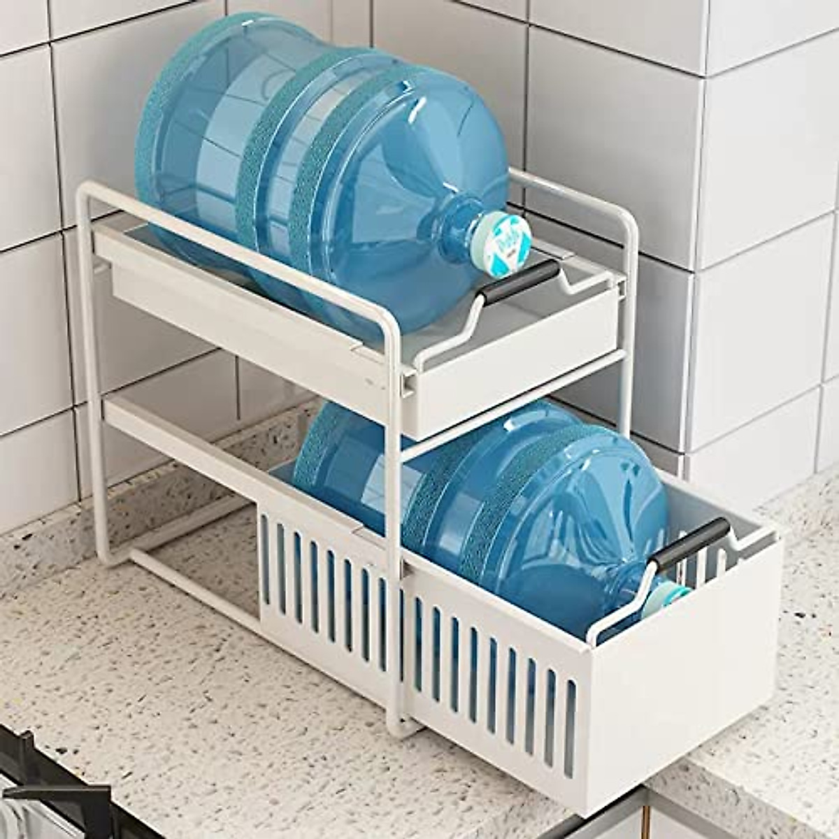 WEKIVA Under Sink Organizers,Kitchen Cabinet Organization,2 Tier Sliding Basket Organizer Pantry Storage Shelf Pull Out Under Sink Cabinets Organizer for Kitchen