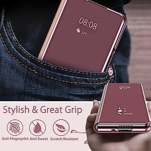 NINKI Clear Mirror Case Compatible Samsung Galaxy Z Fold 5 Case with Kicktand,Ultra Thin & Lightweight Flip Mirror Makeup Cover Electroplated Full Protection Stand Cover for Galaxy Z Fold 5 Case Pink