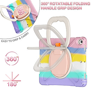 BATYUE iPad Pro 10.5 Case 2017 Released, iPad Air 3rd Generation Case 2019 Release; Rugged Heavy Duty Protective Cover with Pencil Holder, 360° Swivel Stand, Shoulder Strap; for Kids (Colourful Pink)