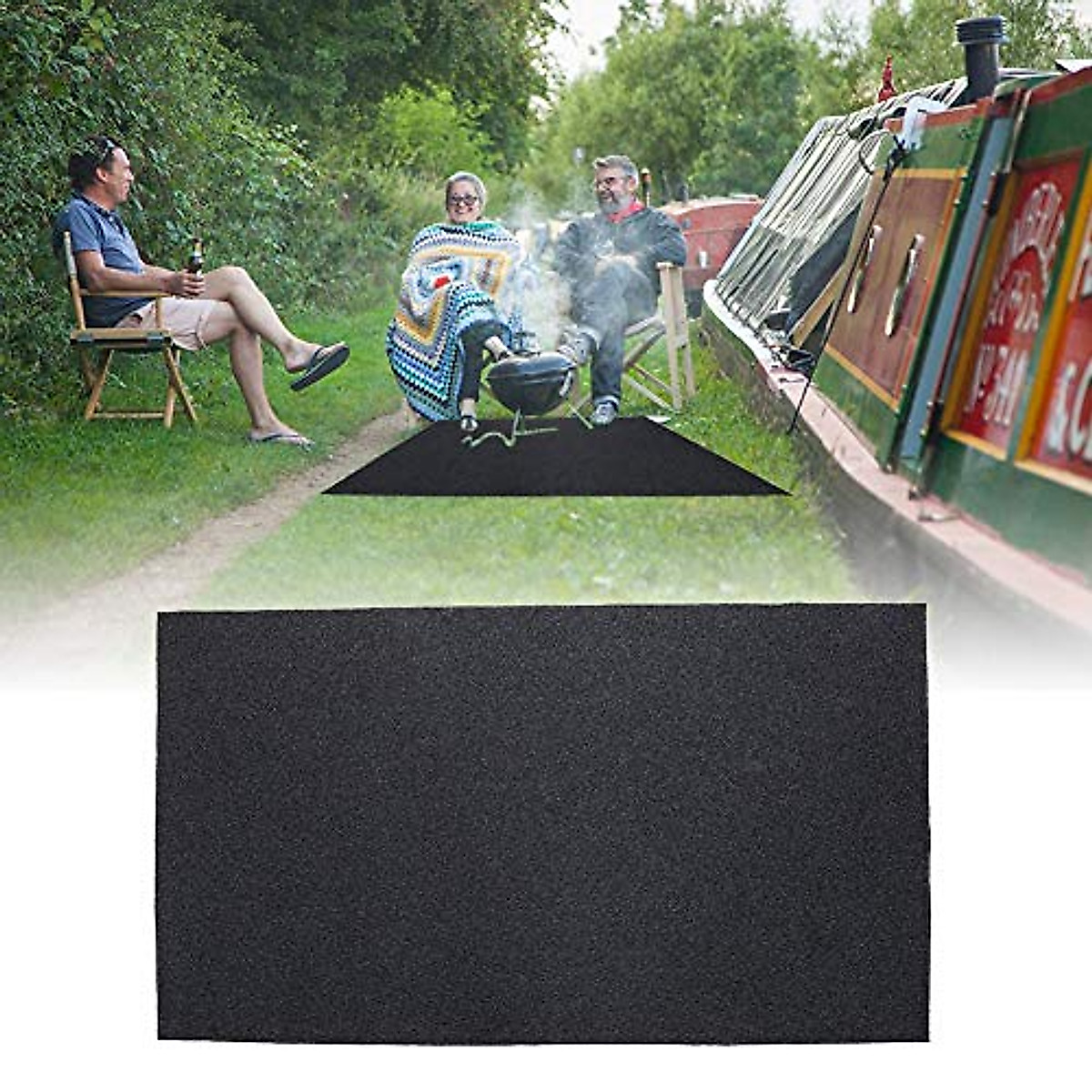 Under the Grill Mat, Fireproof BBQ Rug Ground Protective Anti-Slip Oily Splatter Protection Floor Scratch Prevention for Indoor Outdoor Backyard Deck Garden 124 x 75cm / 48.81 x 29.53inch Black