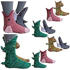 Christmas Knit Socks Crocodile Socks-Knit Animal Socks Funky Knitting Pattern Creativity Alligator Knitting Cuff Winter Warm Socks Funky Animal Pattern Novelty Mid-length Socks Gifts for Woman Man