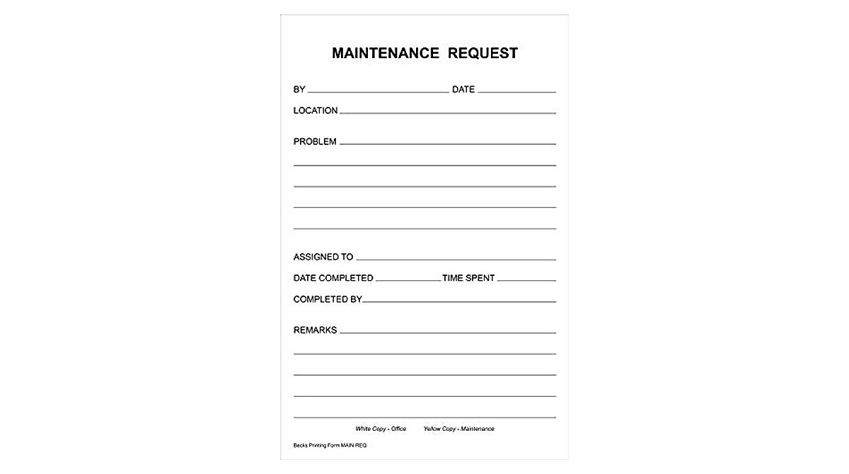 2 Part Carbonless Maintenance Request Forms - Pack of 100
