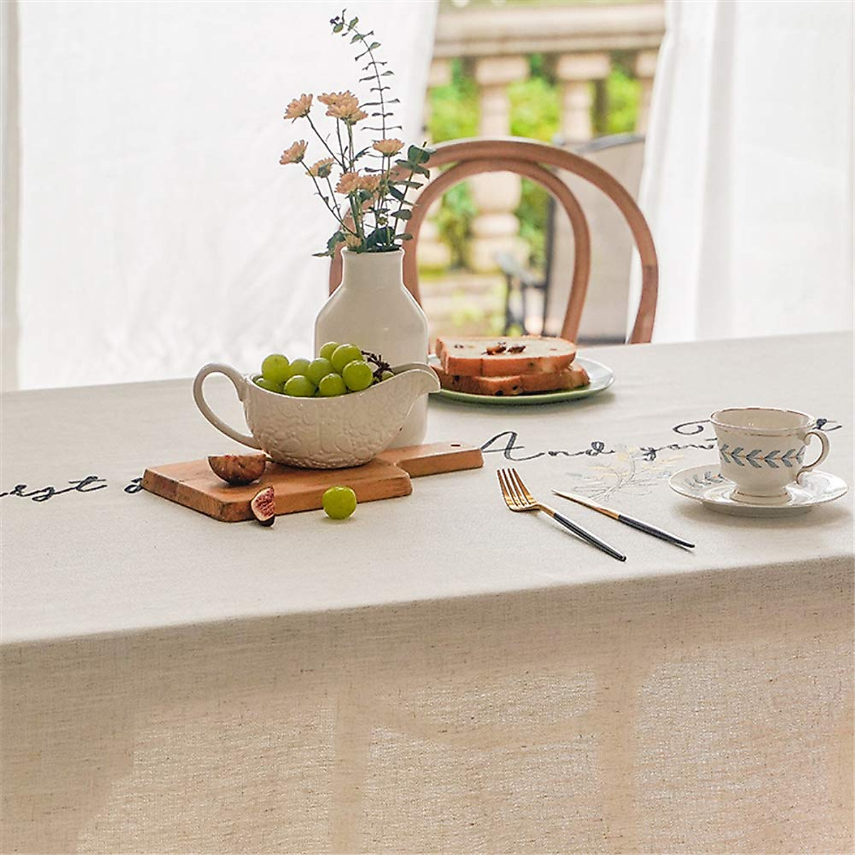 Tablecloth Polyester Fabric Tablecloths Rectangle Table Cover for Kitchen Dining Tabletop Decoration Table Cloths for Party, Holiday, Christmas, Buffet，Ruffles (Blue//Yellow/Grey, 55"×94"--140×240cm)