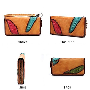 Women's Wallet Genuine Leather Zip Around Wristlet Long Purse Vintage Embossing Cowhide Capacity Handmade Clutch(Brown)