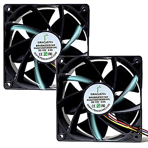 Dracaena 2 Pack Replacement Bitmain Fan for Antminer S9, T9, Z9, D3, E3, X3, L3+, 4pin, 120X120X38mm Cooling Fan, DC12V, 2.1A, 209CFM, 6000RPM, 65.2 dBA