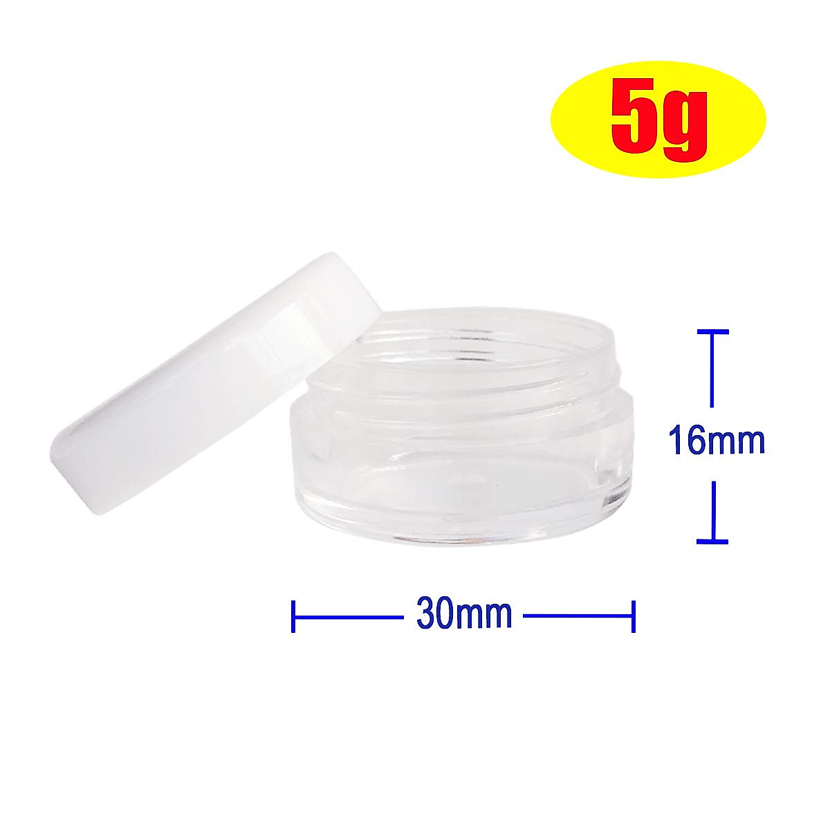 Wopanxye 20pcs 5g Small Travel Sample Cosmetic Containers for Make-up Eye Shadow Nails Lotion Powder Gems Beads Jewelry Cream, 5ml Clear Round Pot Jars with White Lid， Mini 5ml Plastic Sample Jars