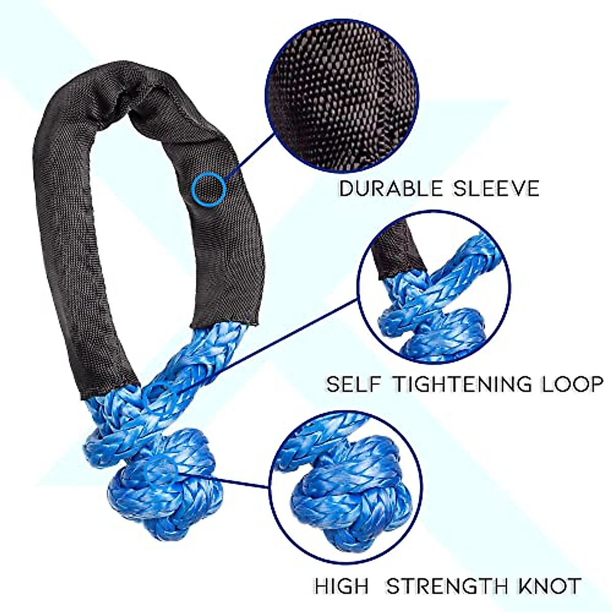 HEROX 1” x 30ft Kinetic Recovery Rope Kit - Offroad Tow Strap - Heavy Duty Tow Rope for Trucks ATV Vehicles SUV and UTV - Comes with 2 Soft Shackles and Storage Bag - Blue