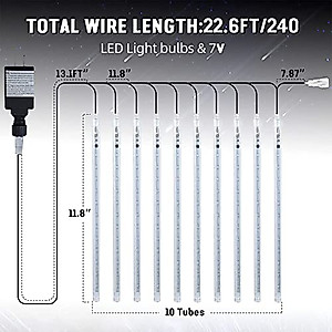Rivokeer 240 LED Meteor Shower Rain Lights 10 Tube 12INCH/30CM Icicle Falling Rain Drop Christmas Light, Waterproof Cascading Lights for Holiday Party Wedding Christmas Tree Decoration, White