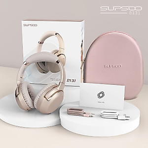 SUPSOO Headphones Wireless Bluetooth, Active Noise Cancelling Headphones Bass Headphone with Mic, 60 Hr Playtime, Stereo Sound, Over Ear PC Wireless Bluetooth Headset-Rose Gold
