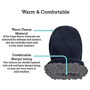 N'Ice Caps Baby Toddler Mittens Kids 2 Pairs Fleece Gloves Winter Warm Sherpa Lined Pack (Black/Navy Pack - Infant No Thumbs, 6-18 Months)