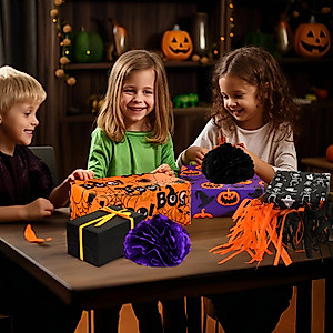 JUNEBRUSHS 90 Sheets Halloween Tissue Paper Black Orange Purple Wrapping Paper for Halloween DIY Crafts Fall Holiday Decoration Gift Packing 19.7 ×13.8 Inch