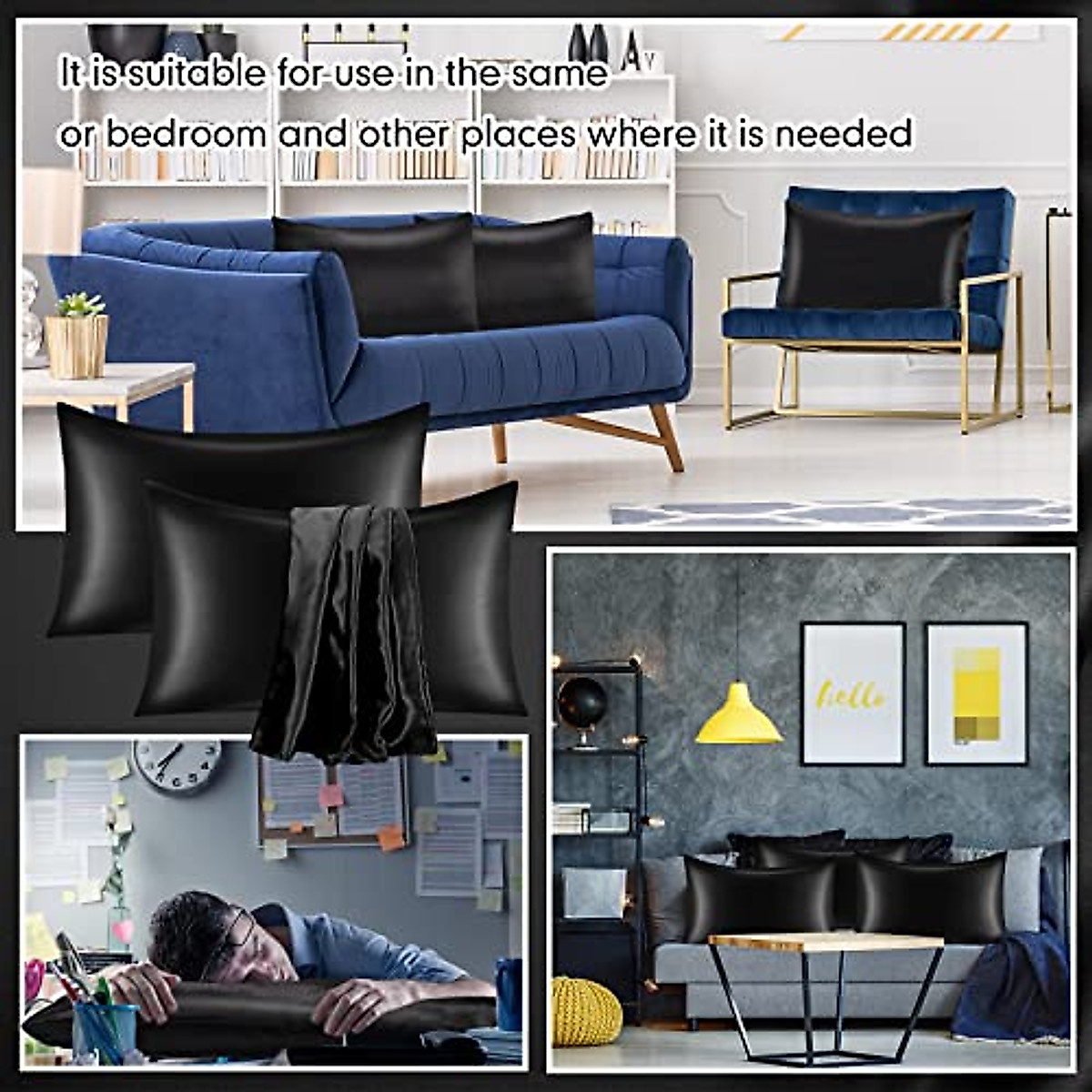 30 Pack Silk Pillowcase Bulk Satin Pillow Cases Set for Hair and Skin 20x30 Inch Queen King Size Bulk Pillow Case Silky Washable Cooling Pillow Cover with Envelope Closure for Bedding Sleeping (Black)