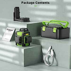Huepar 3x360 Green Cross Line Laser Level with Pulse Mode, Li-ion Battery, Hard Case