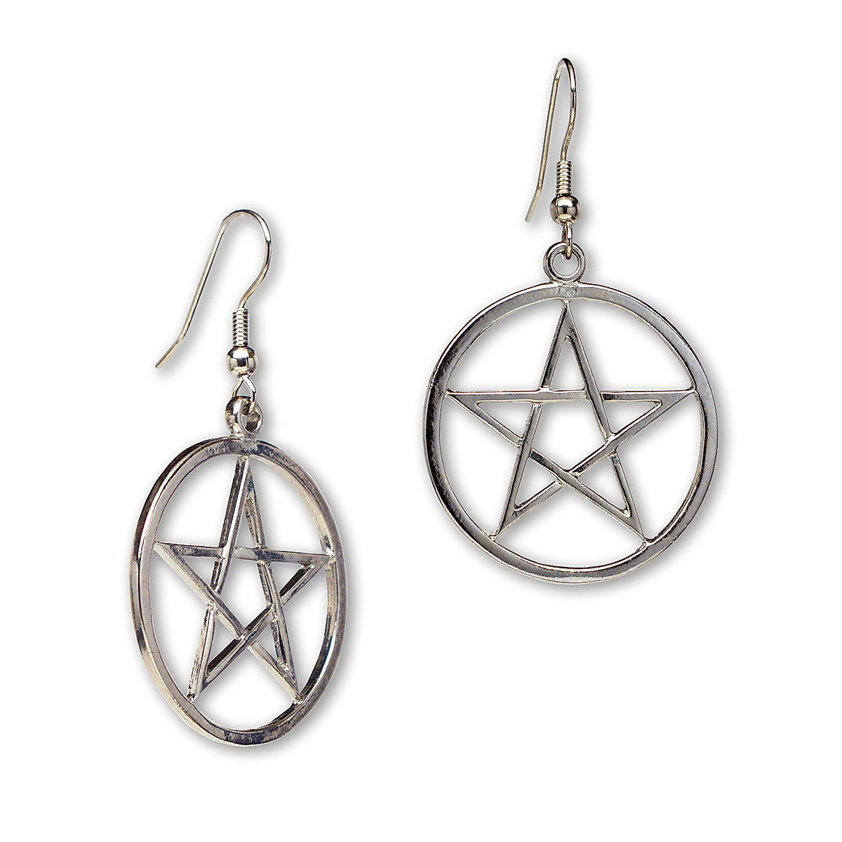 Pagan Wiccan Pentagram Pentacle Silver Finish Dangle Earrings