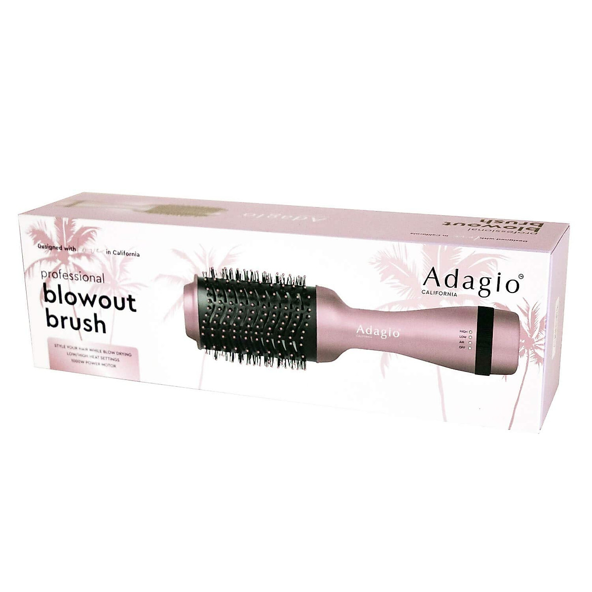 Adagio California Blowout Brush: 2-in-1 Hot Air Brush Styler and Dryer - Negative Ion Round Brush - Hair Dryer Brush with Straightener Function - Hair Styling Tools for Women… (3-inch, Rose Gold)