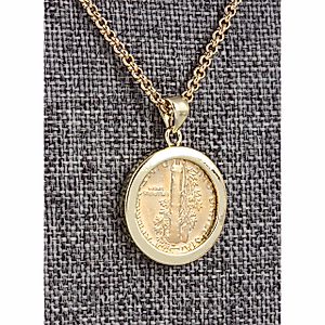 American Coin Treasures Gold-Layered Silver Mercury Dime Goldtone Coin Pendant with 18" Chain Necklace - Genuine and Elegant Keepsake Jewelry for Women | White Luxury Gift Box Included