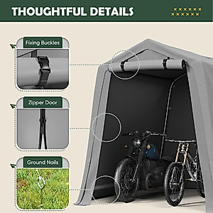Flamaker Storage Shed 6 x 6 x 7 ft Outdoor Heavy Duty Waterproof Garage Steel Frame Portable Shed with Roll-up Zipper Doors for Motorcycle, Bike, Gardening Tools (Grey)