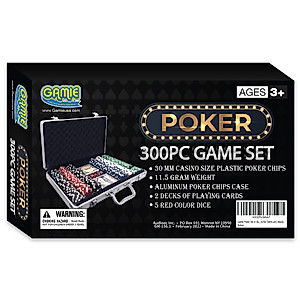 Gamie Poker Set in Aluminum Case, Casino Poker chip Kit with 300 Chips, 2 Decks of Playing Cards, 5 Dice, and 1 Deluxe Case, Fun Game Night Supplies, Best Poker Gifts for Teens and Adults, Black