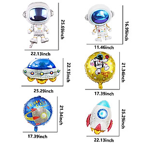 6 PCS Outer Space Rocket Balloons for Party Birthday Decoration, LALIPOK Astronaut Foil Balloon Large Universe UFO Spaceman Garland for Boys Kids Babyshower Supplies