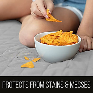 Sofa Shield Patented Couch Cover, Large Furniture Protector with Straps, Reversible Tear and Stain Resistant Slipcovers, Quilted Microfiber 70” Seat, Washable Covers for Dogs, Kids, Lt Gray Charcoal