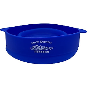 Amish Country Popcorn | Collapsible Silicone Microwave Popper with Customized ACP Logo | BPA and PVC Free Popcorn Bowl with Handles | Dishwasher Safe | Includes 2-2 oz Bags of Kernels (Blue)