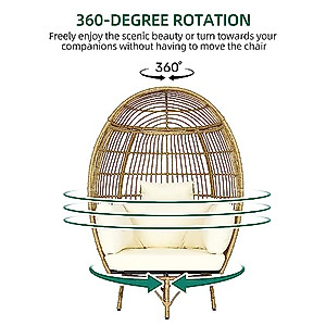 YITAHOME Swivel Outdoor Egg Chair, Wicker Patio Rotating Basket Chair with 370lbs Capacity, All-Weather Oversized Stationary Egg Lounger Chair for Indoor Living Room Outside Balcony Backyard (Beige)