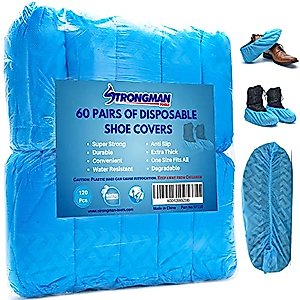 Strongman Tools Shoe Covers 120-Pack (60 Pairs) Shoe Protector for Men & Women, Disposable Shoe Covers Non Slip & Reusable, Water-Resistant Booties for Shoes, Durable for Indoor & Outdoor Use